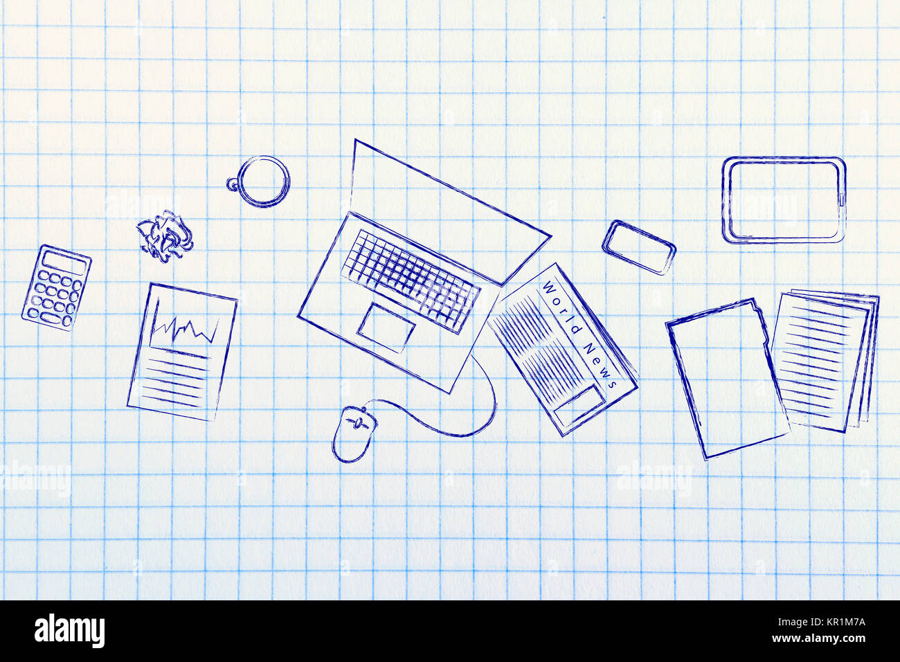 business office objects desk illustration, organization and ...