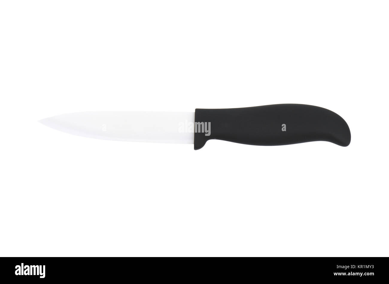 Kitchen knife with straight-edged blade and black handle Stock Photo ...