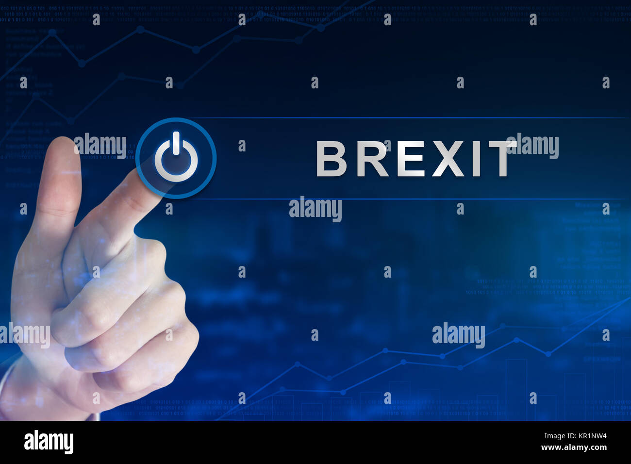 business hand clicking brexit or british exit button Stock Photo - Alamy