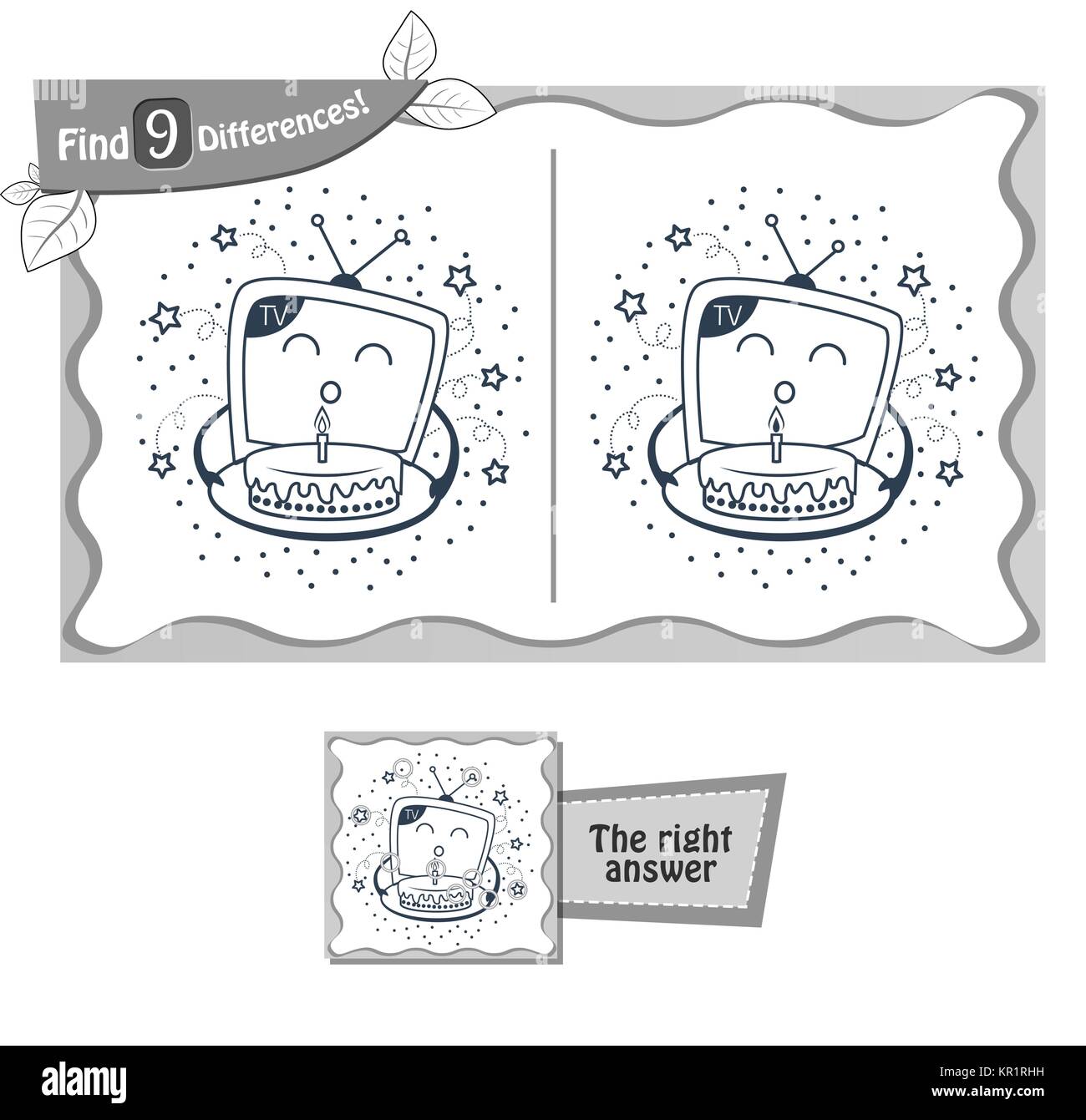 visual game for children and adults. Task to find 9 differences in the ...