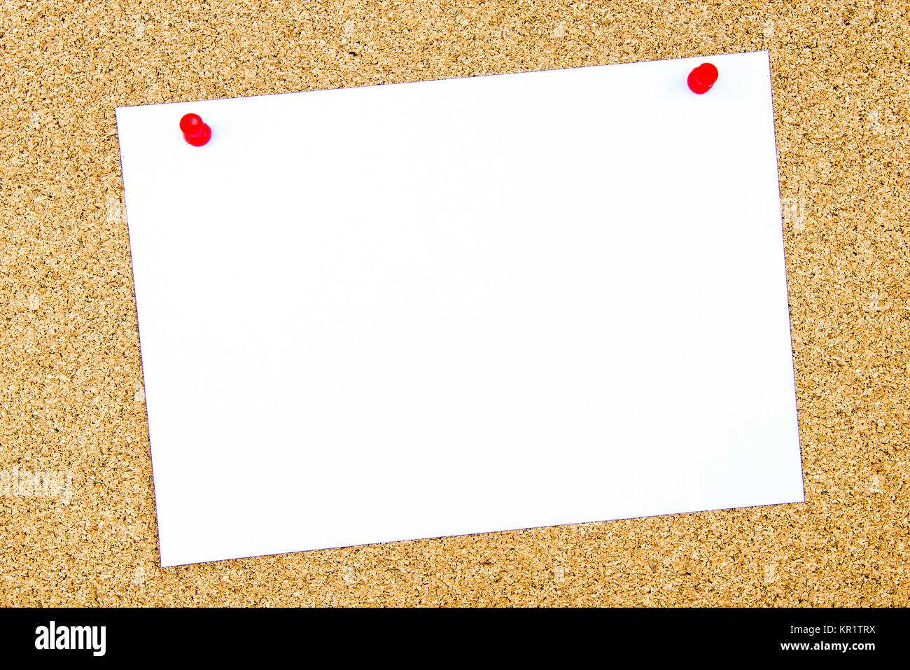 Blank white paper note pinned on cork board Stock Photo - Alamy