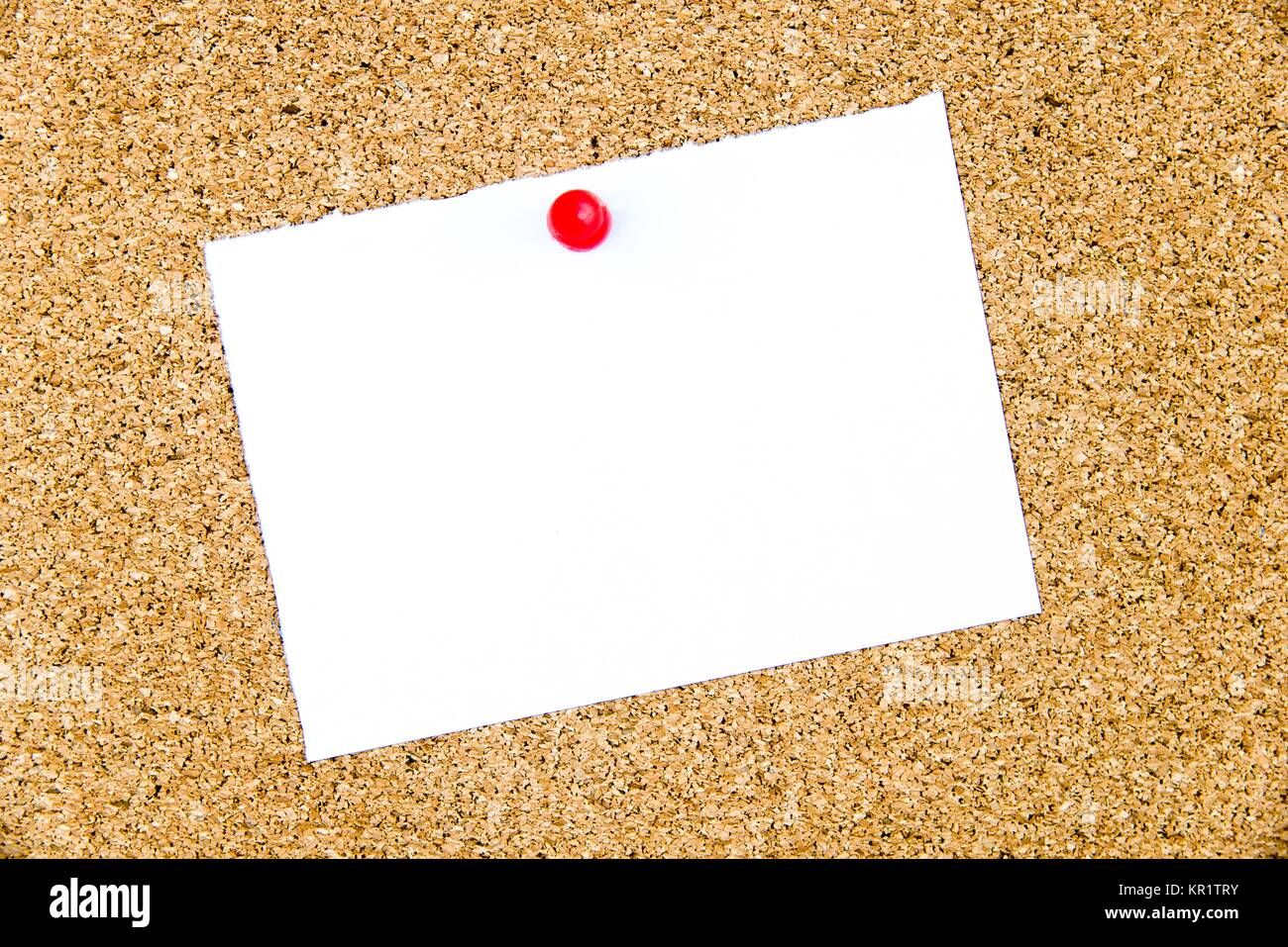 Blank white paper note pinned on cork board Stock Photo - Alamy