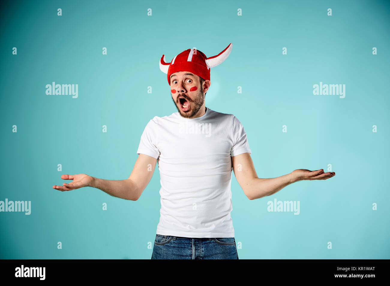 The face of football fan with different emotions on blue Stock Photo ...