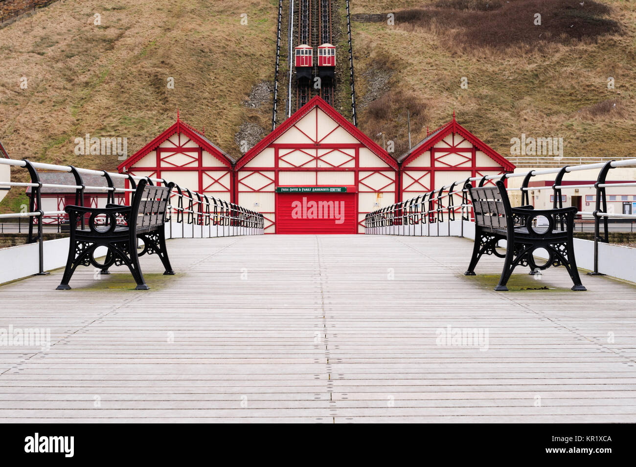 Saltburn Pier and Tramway, funicular railway or cliff lift is based on ...