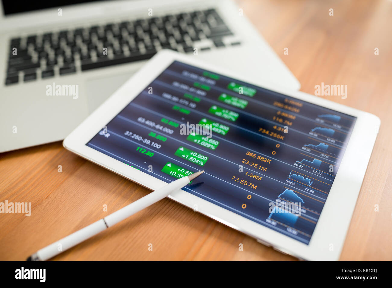 Tablet pc desk wooden analyze spreadsheet report statistic account hi ...