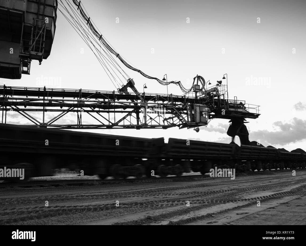 Horizontal black and white loading industrial process background Stock ...