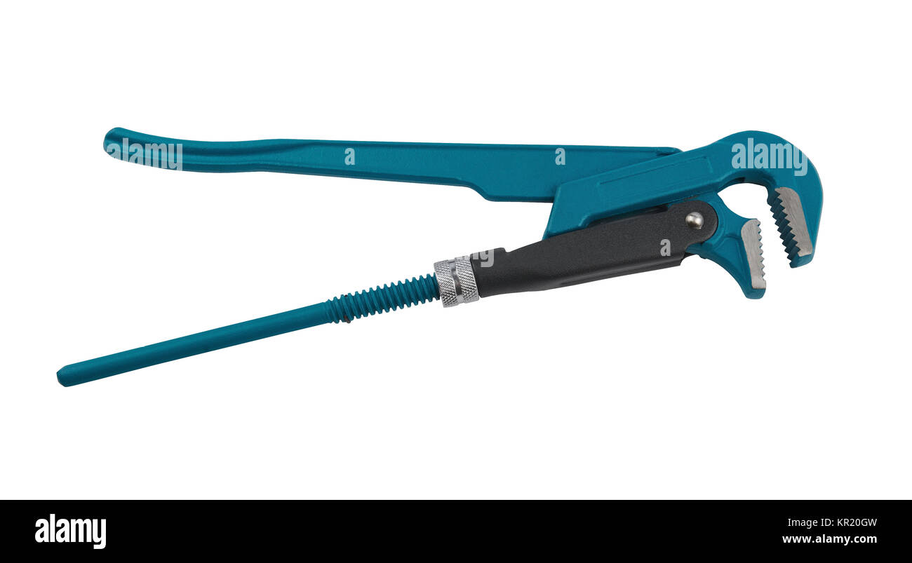 Blue pipe wrench lever isolated on white background Stock Photo - Alamy