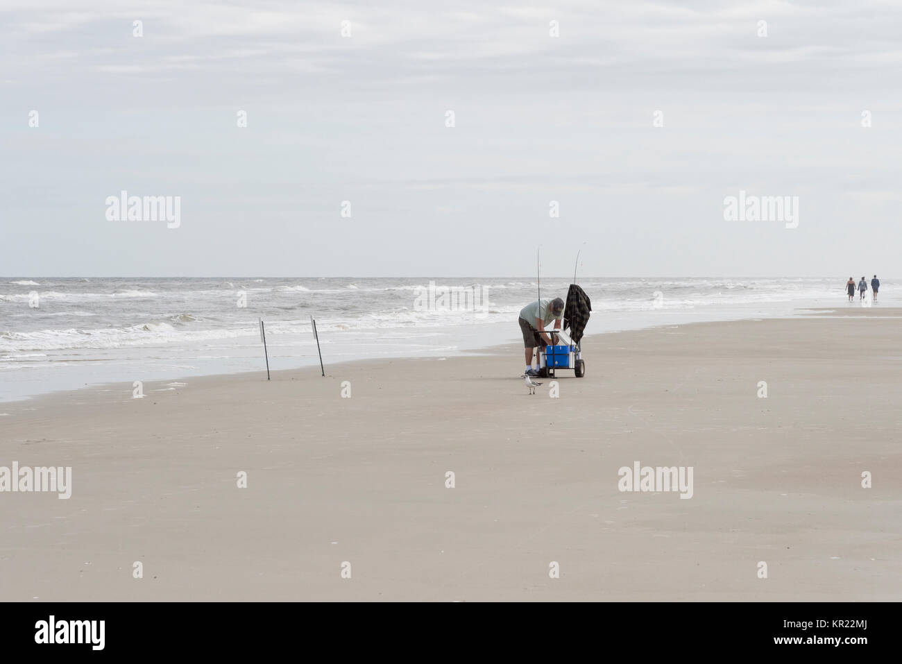 Man Fishing on a Florida Ocean Beach Shoreline United States Stock ...