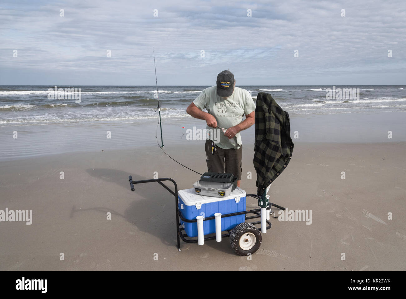 Man Fishing on a Florida Ocean Beach Shoreline United States Stock ...