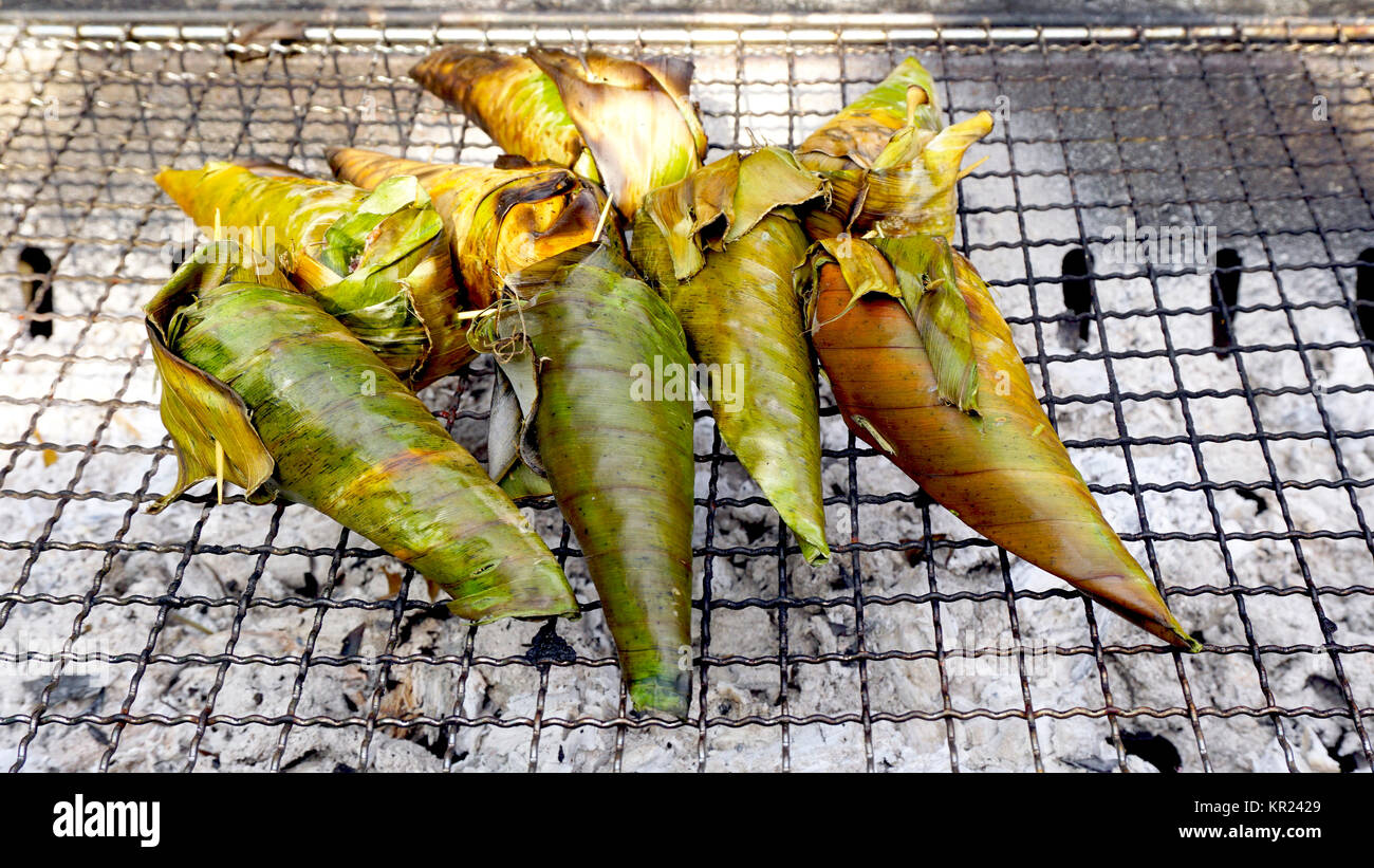 Black sticky Rice with coconut milk and taro asia Stock Photo - Alamy