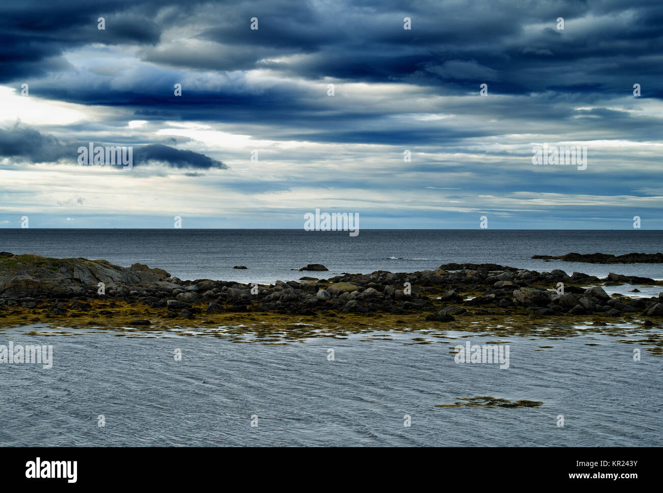 Horizontal vivid vibrant dramatic Norway beach ocean landscape b Stock ...