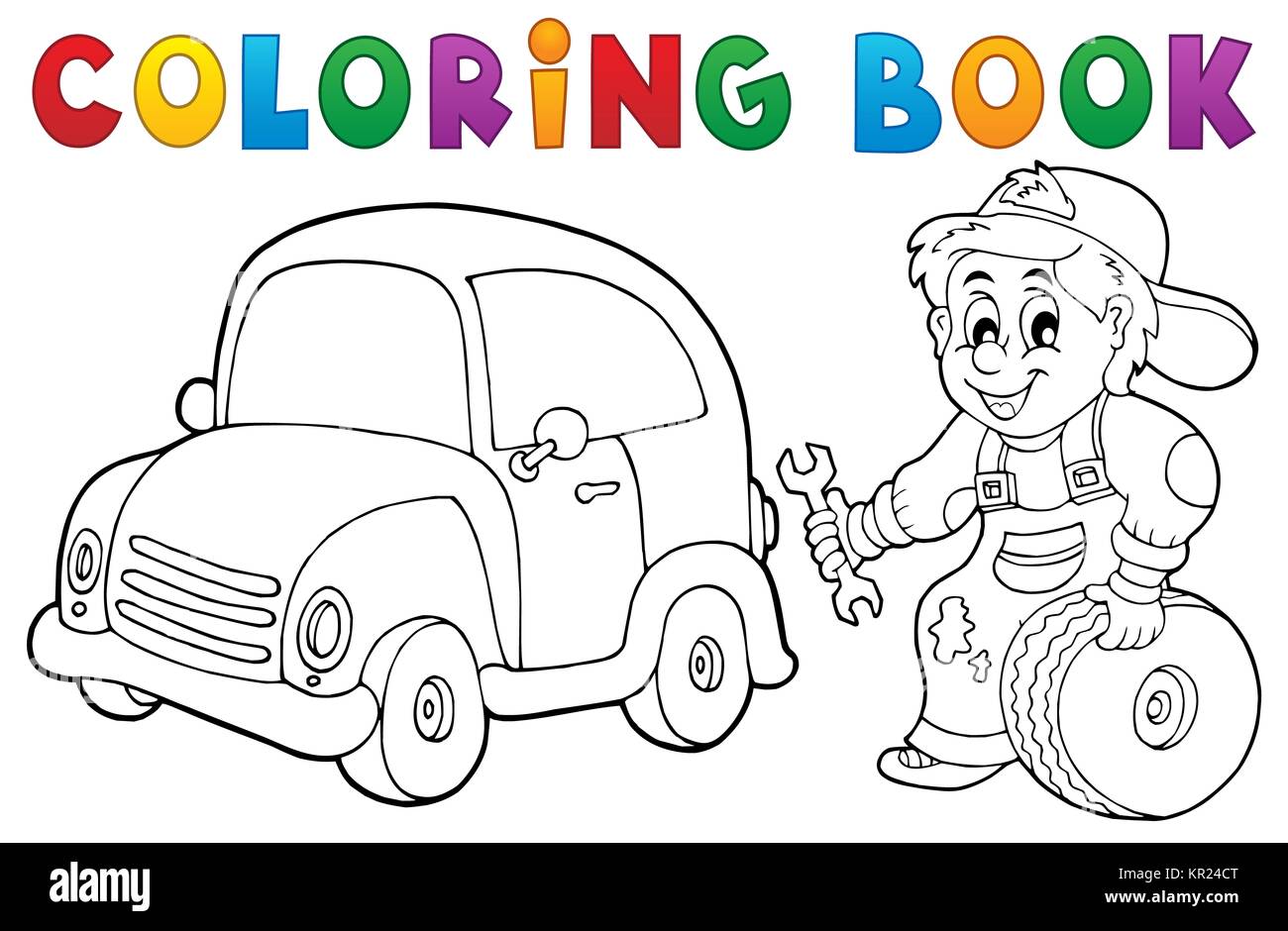 Coloring book car mechanic theme 1 Stock Photo - Alamy
