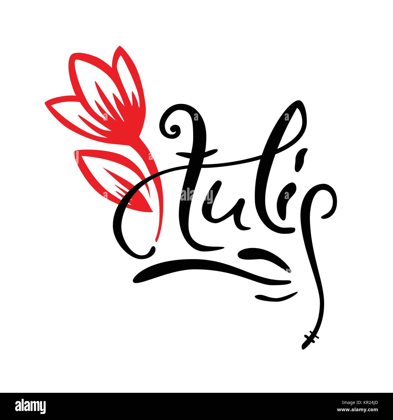 Old style lettering, Calligraphy. Word Tulip with hand drawn red vector ...