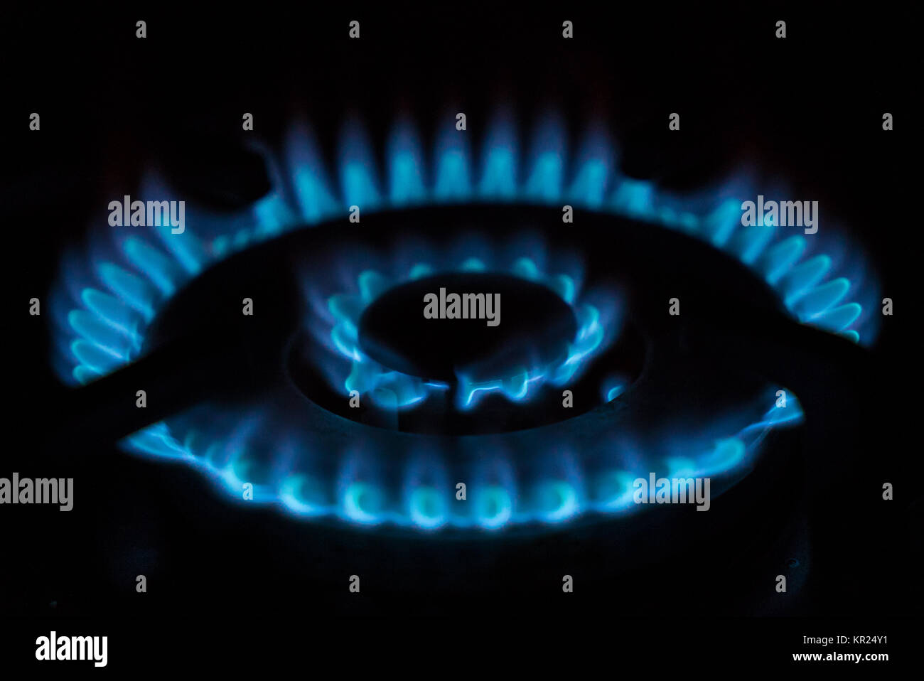 blue gas flame burning in kitchen close up Stock Photo - Alamy