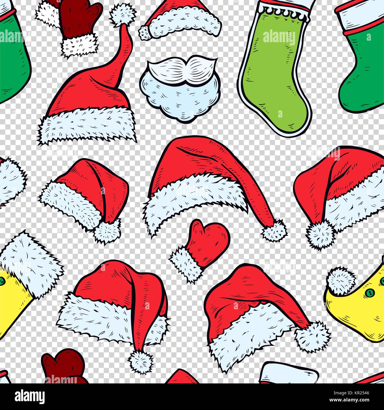 Christmas seamless texture with socks and red caps. Vector illustration ...
