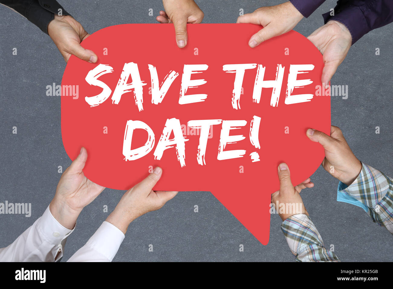 group people holding save the date date invitation appointment Stock ...