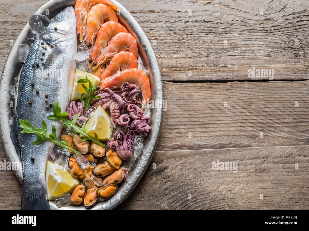 Tray with seafood Stock Photo - Alamy