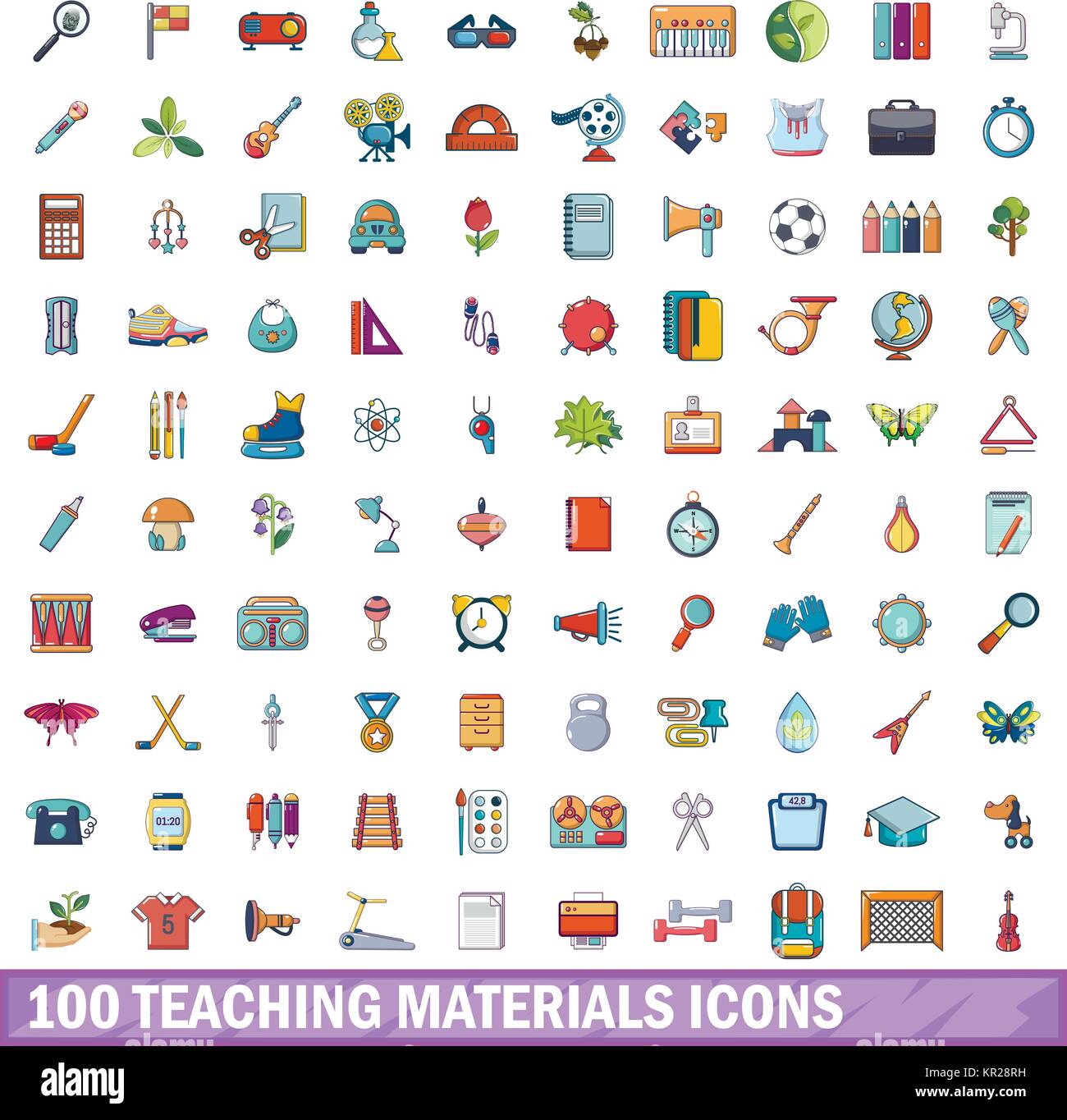 100 teaching materials icons set, cartoon style Stock Vector Image ...