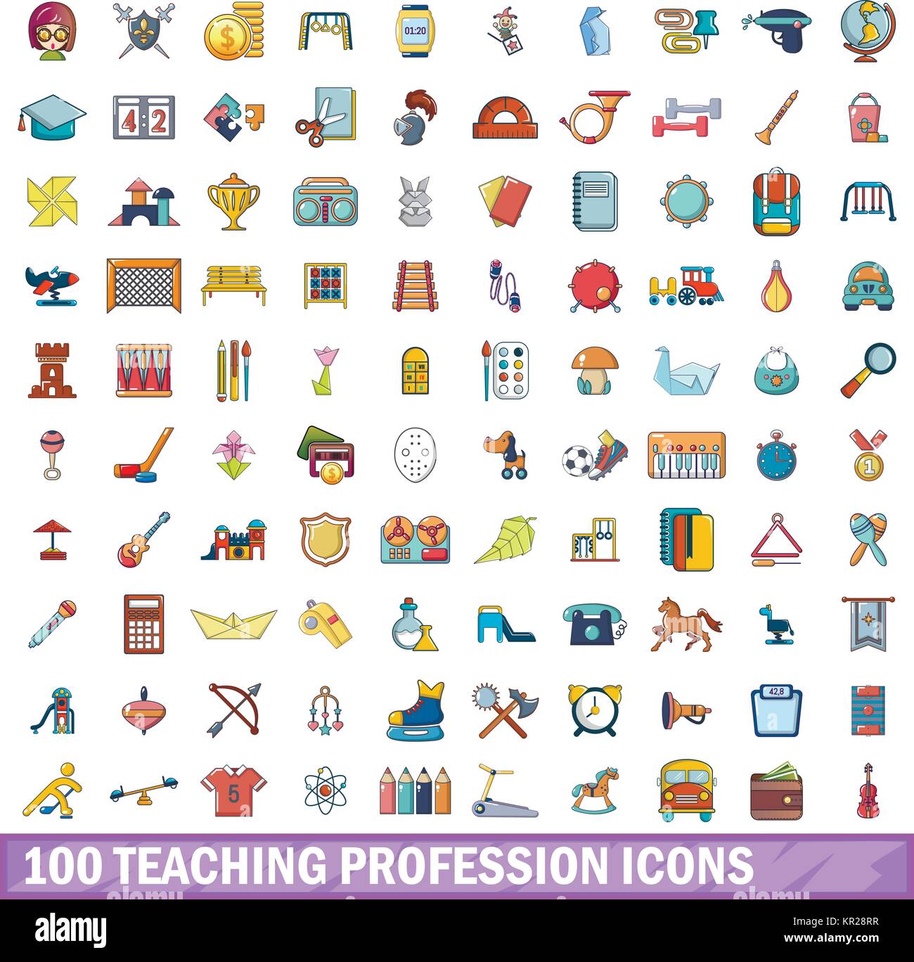 100 teaching profession icons set, cartoon style Stock Vector Image ...