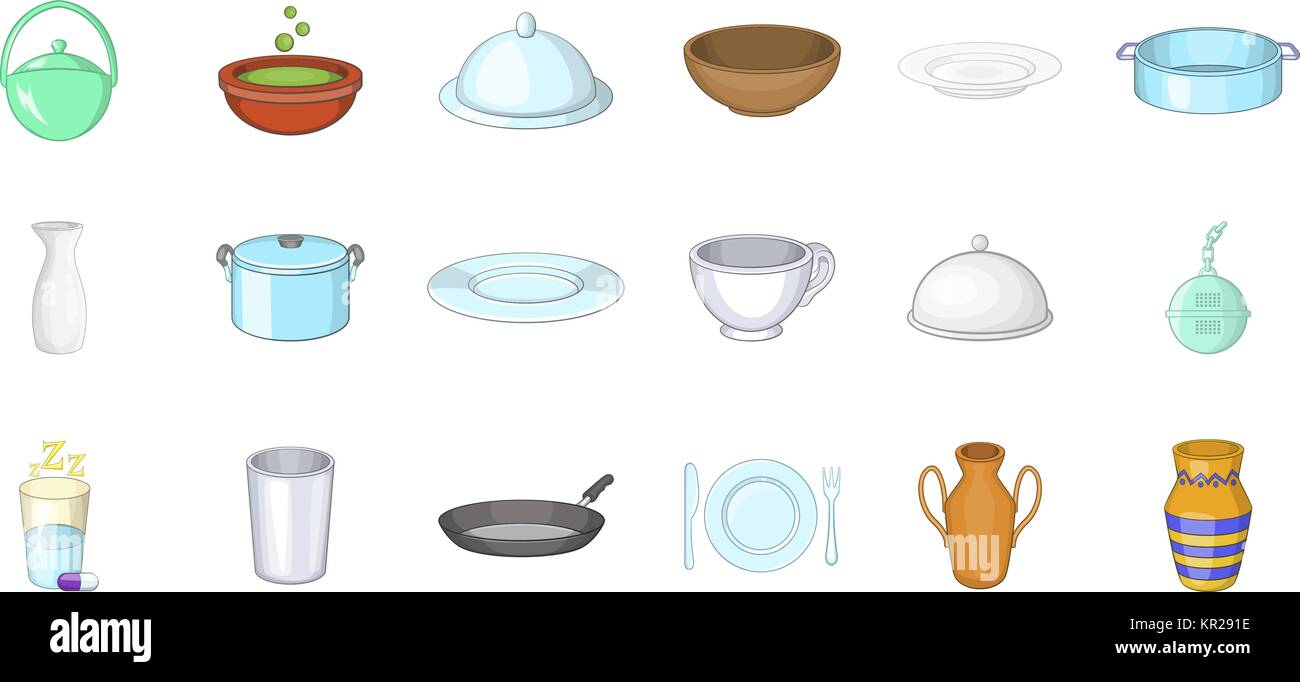 Crockery icon set, cartoon style Stock Vector Image & Art - Alamy