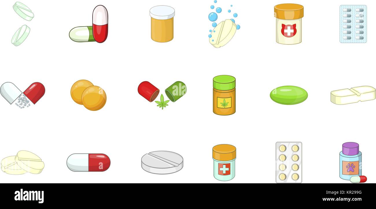 Pills icon set, cartoon style Stock Vector Image & Art - Alamy