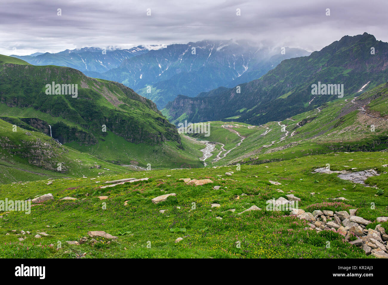View from Rohtang pass at beautiful green valley, Himachal Pradesh ...