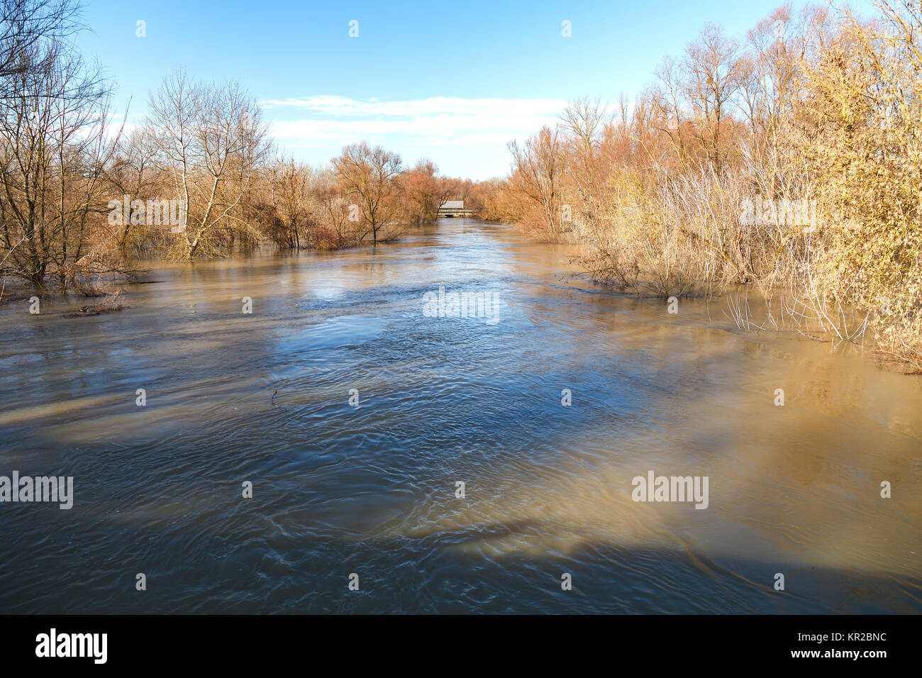 The river after the downpours came out of the banks. Flooding of river ...