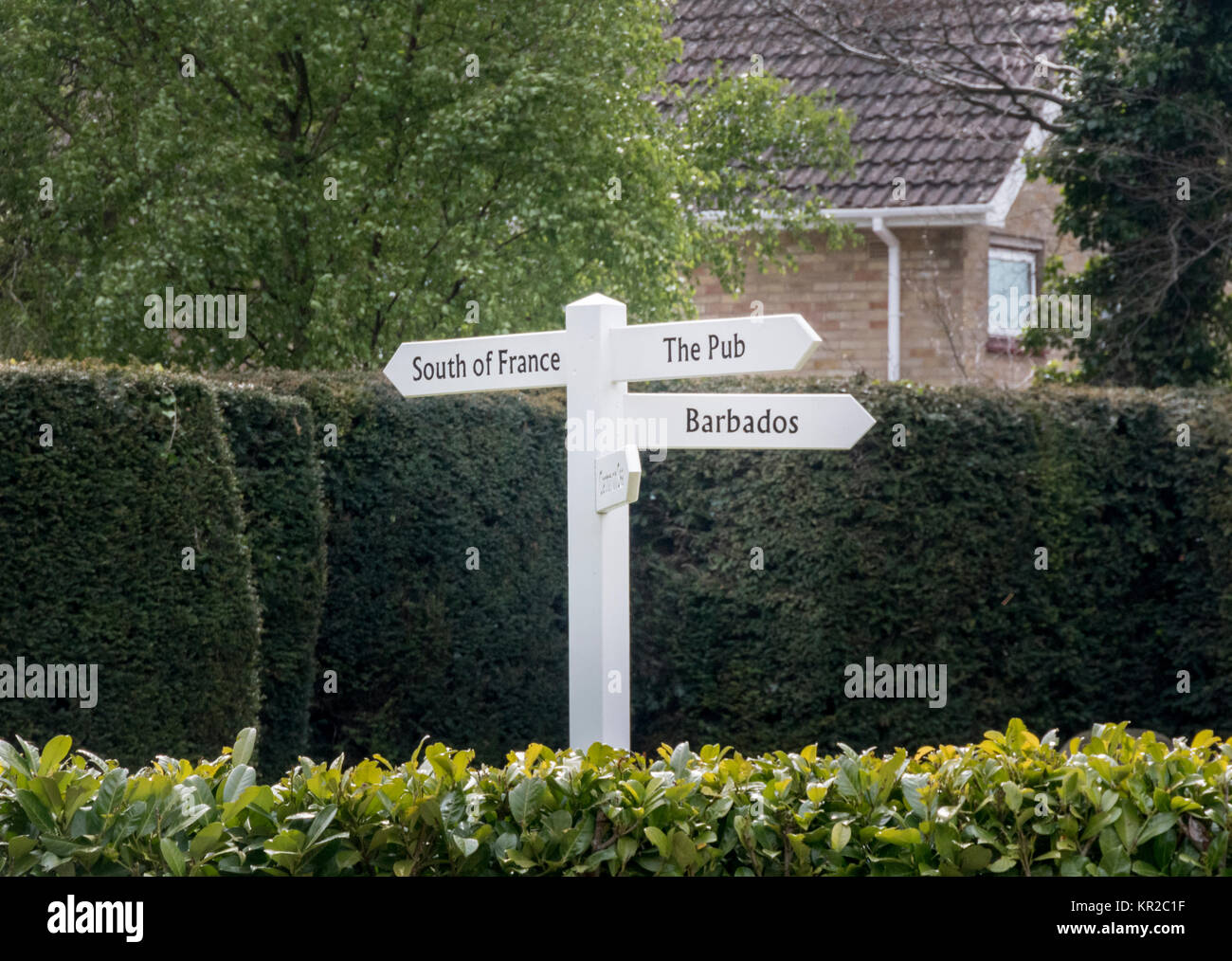 Quirky directional sign post pointing to favourite destinations Stock ...