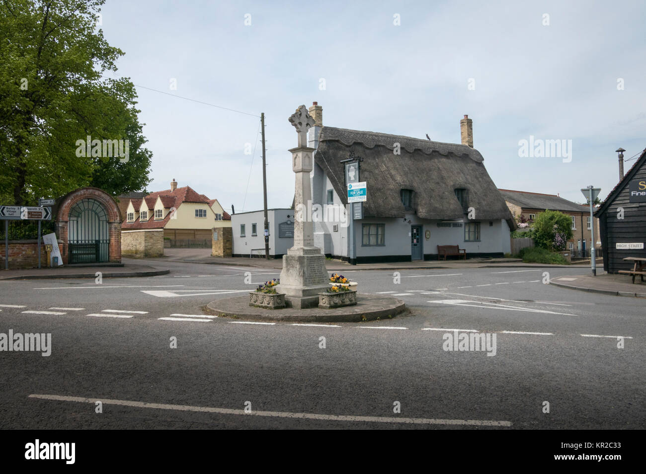 War memorial in the centre of Fowlmere Village, Cambridgeshire, England ...
