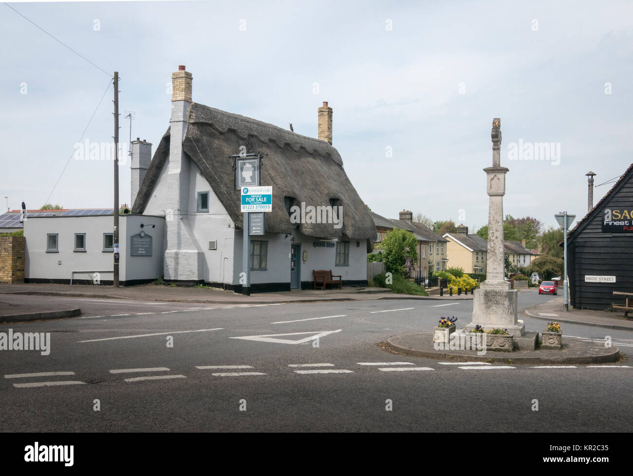 War memorial in the centre of Fowlmere Village, Cambridgeshire, England ...