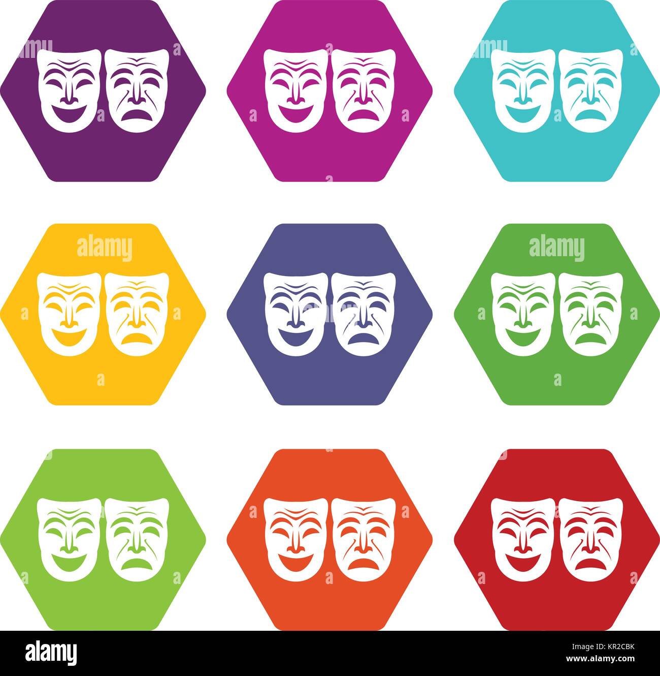 Happy and sad mask icon set color hexahedron Stock Vector Image & Art ...
