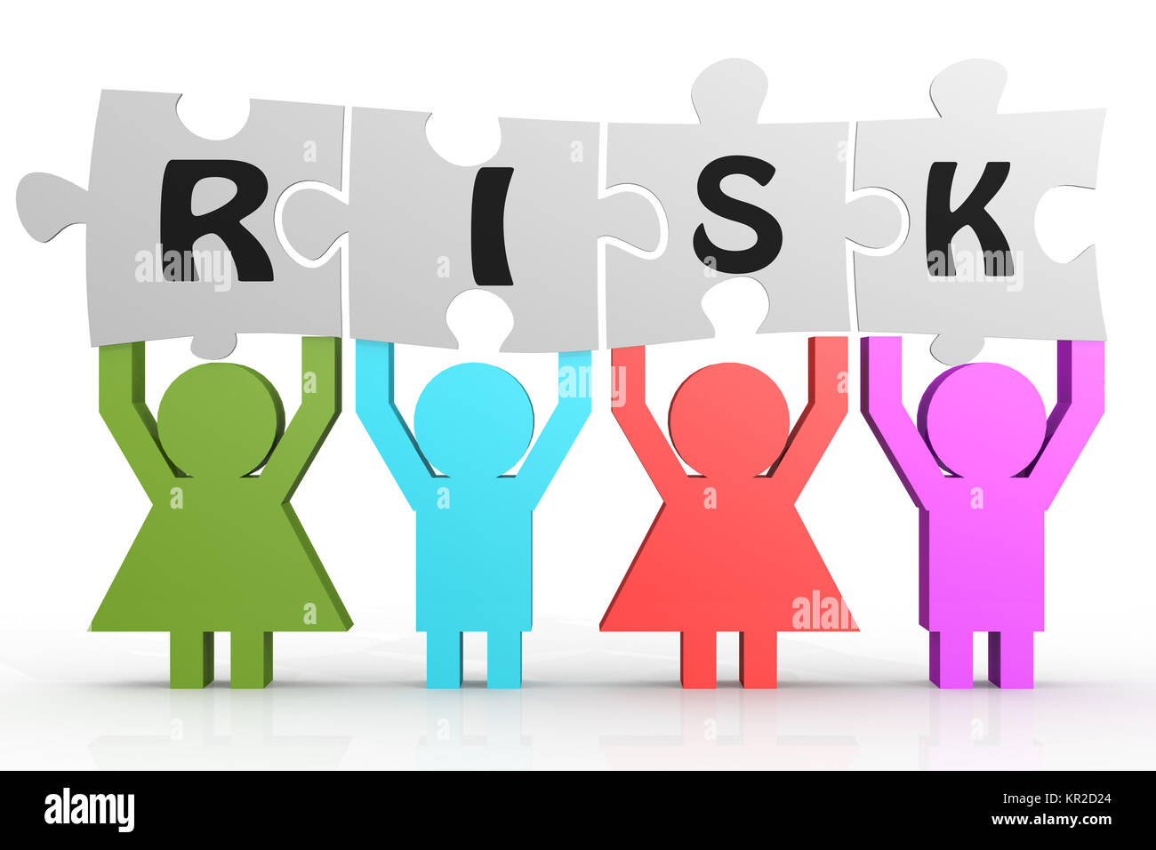 Four people hold puzzle with risk word Stock Photo - Alamy