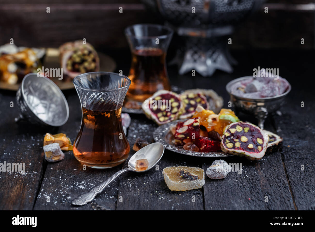 Turkish tea with authentic glass cups. Two cups of turkish tea and ...
