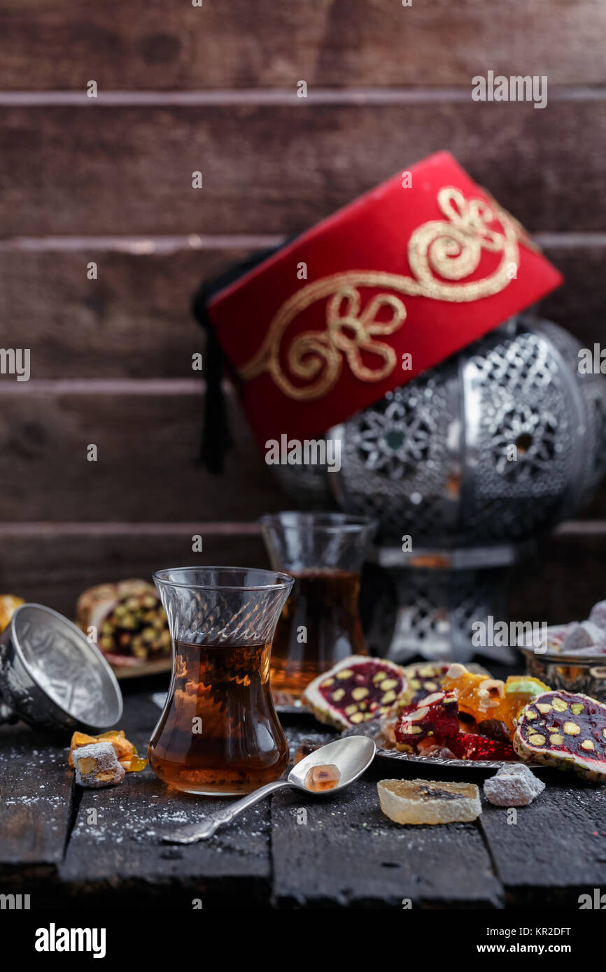 Turkish tea with authentic glass cups. Two cups of turkish tea and ...