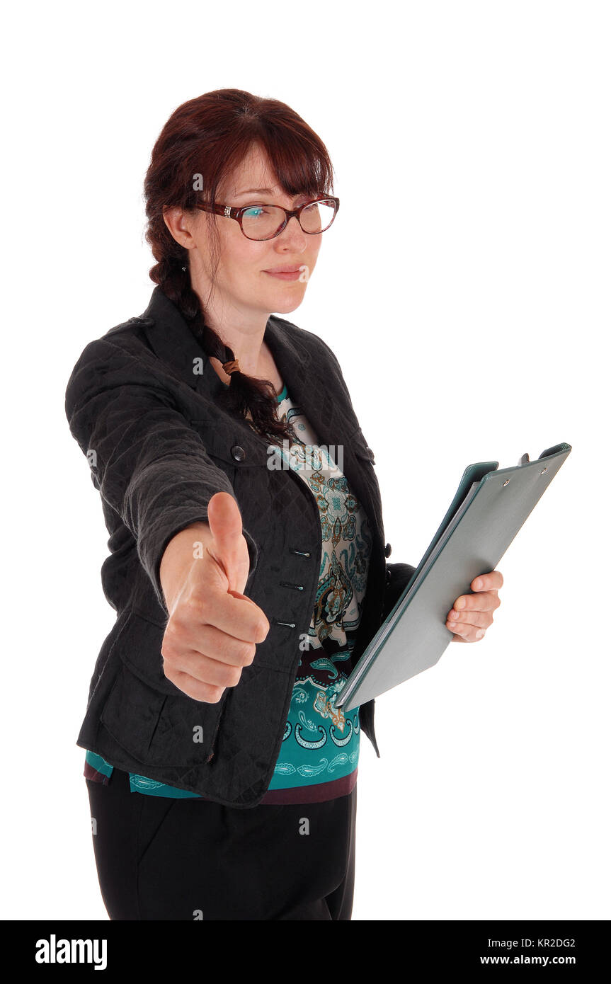 Businesswoman showing thump up Stock Photo - Alamy