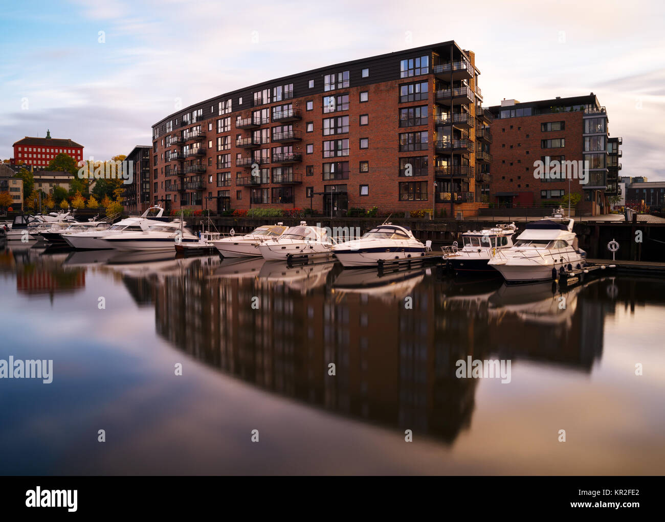 Horizontal vivid Norway yachts in city reflection background bac Stock ...