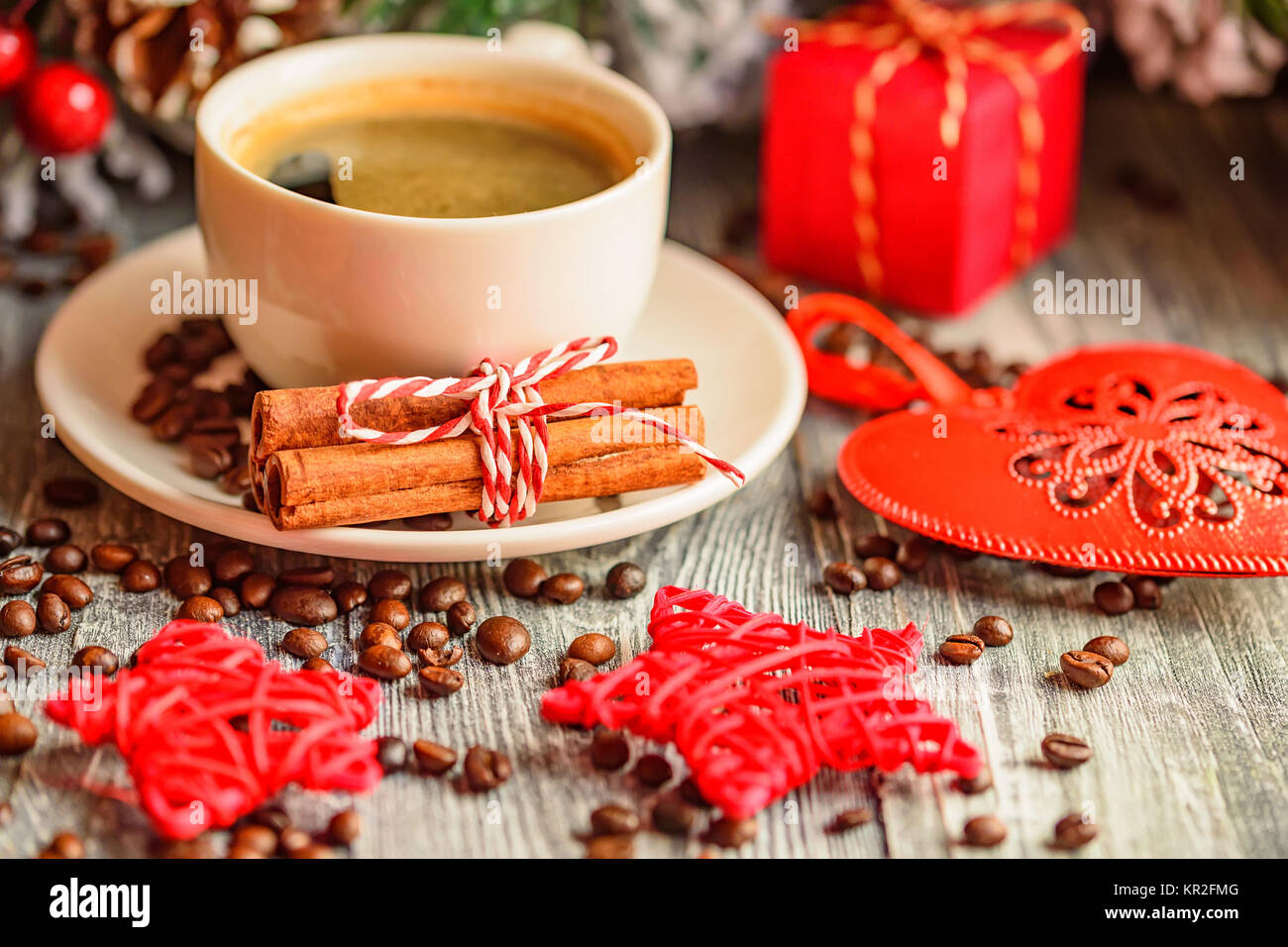Cozy winter setting with cup of coffee Stock Photo - Alamy