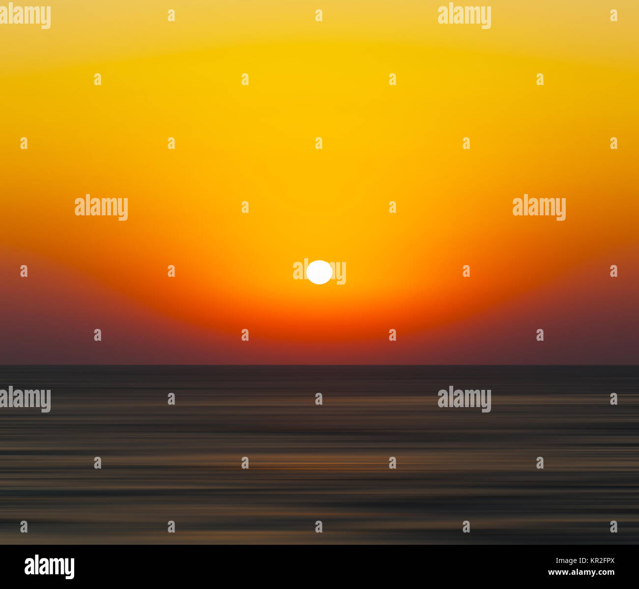 Horizontal vivid orange sunset ocean horizon abstraction blur ba Stock ...