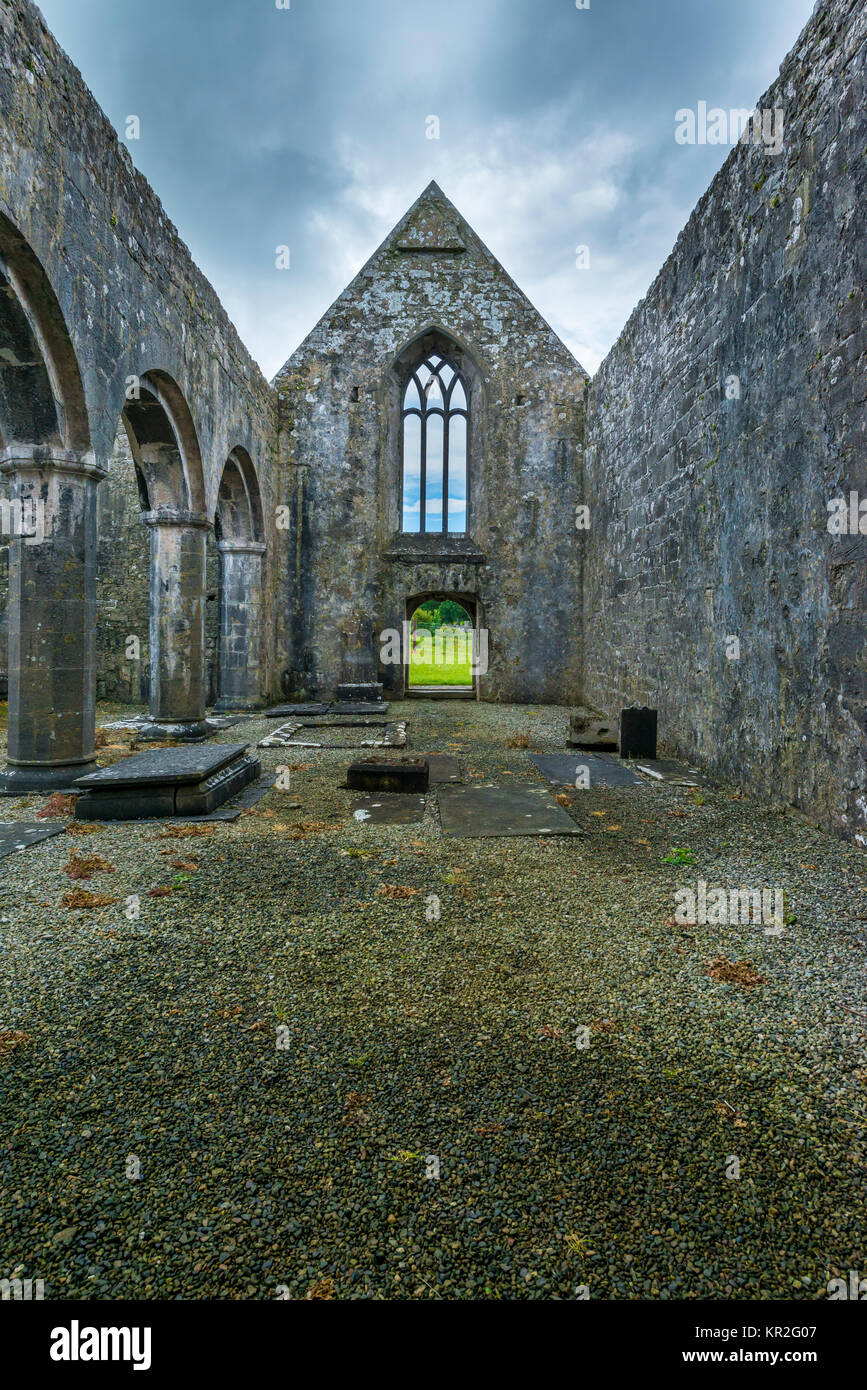 Monastery ruins, Moyne Abbey, Moyne Abbey, County Mayo, Ireland Stock ...