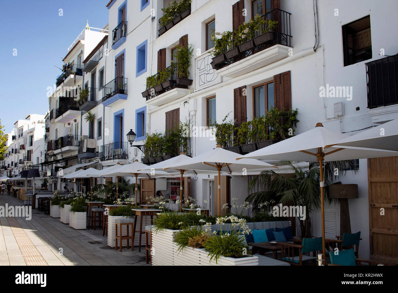 View of traditional, white, typical buildings in Ibiza. The image ...