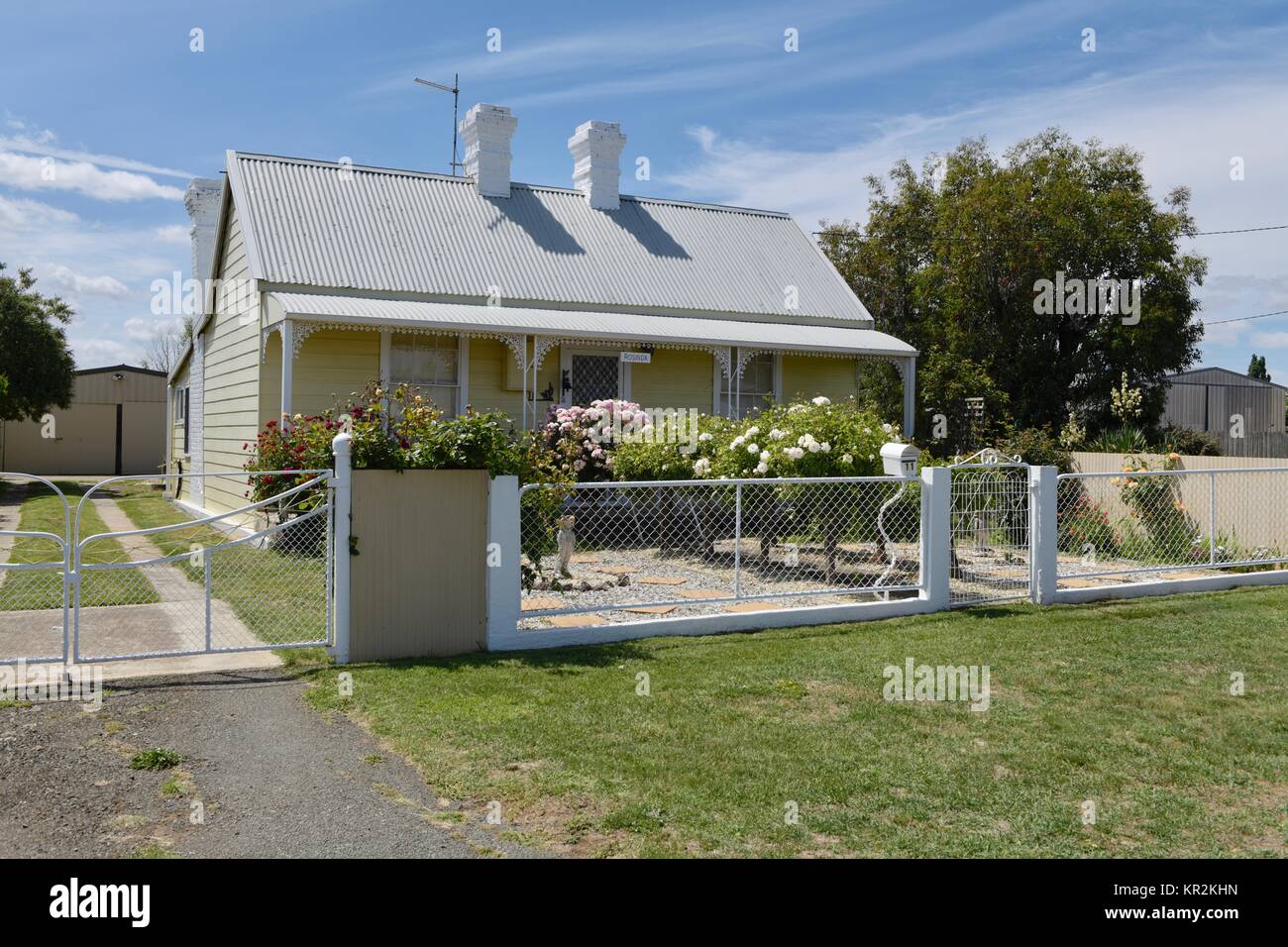 Traditional Australian homes with gardens in Tasmania, Australia Stock ...