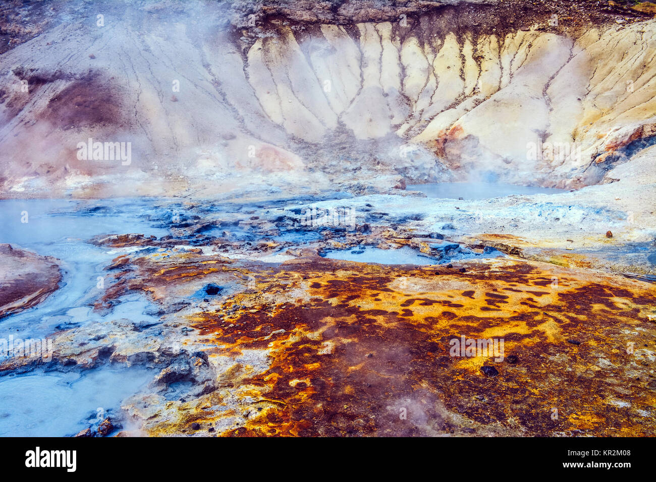Fumarole field in Namafjall, Iceland. Geothermal beauty landscape Stock ...