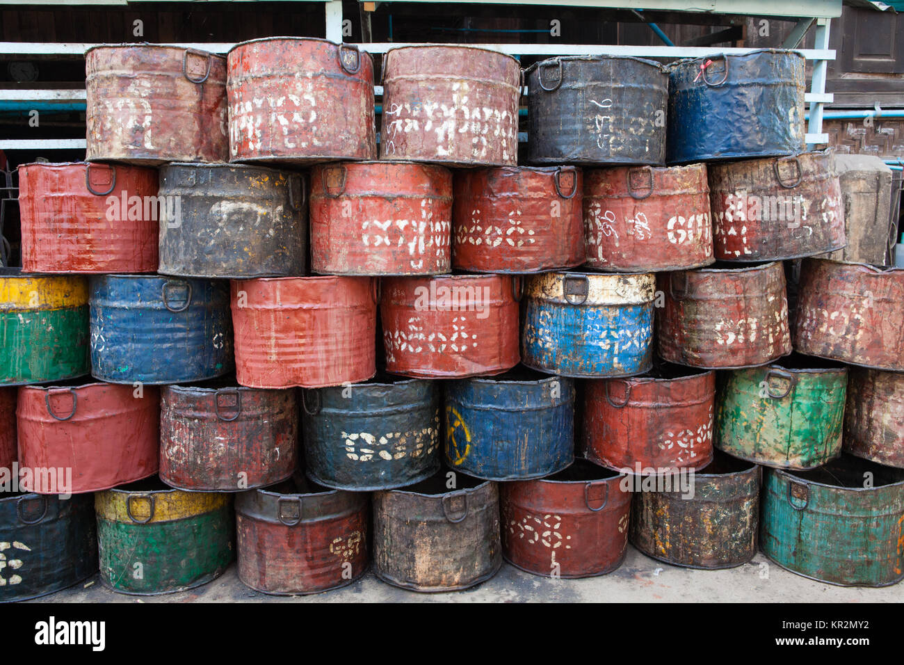 Oil drums stacked hi-res stock photography and images - Alamy