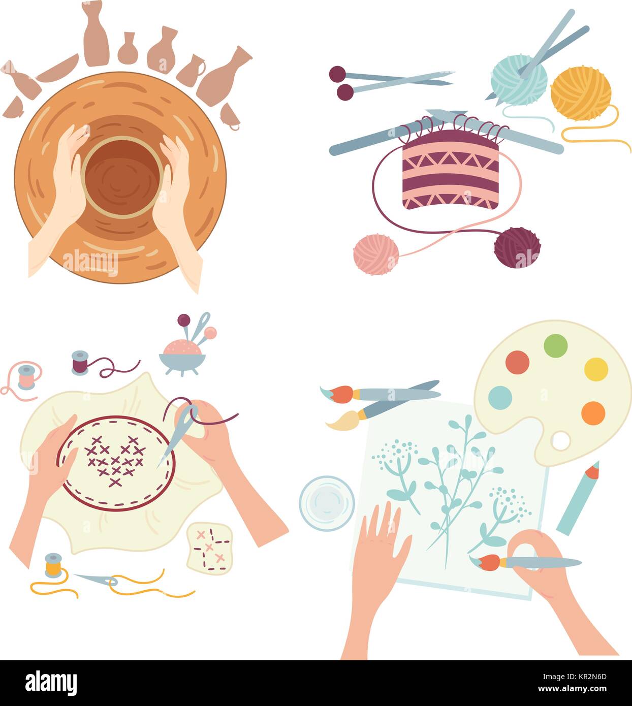 Arts and crafts. Hobby activities. Hands doing various workshops ...