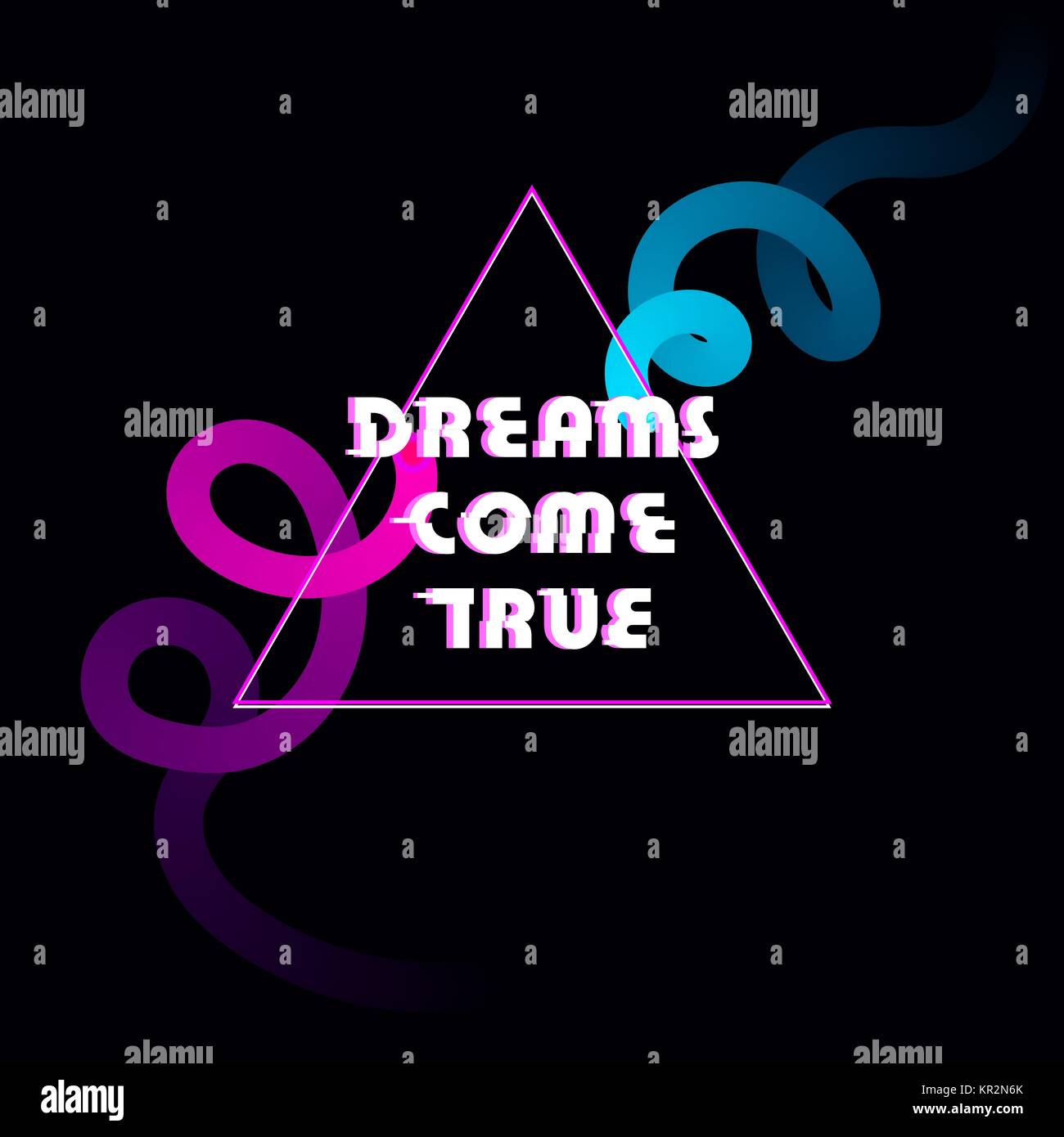 Glitched broken text dreams come true in triangle frame. Distorted hack ...