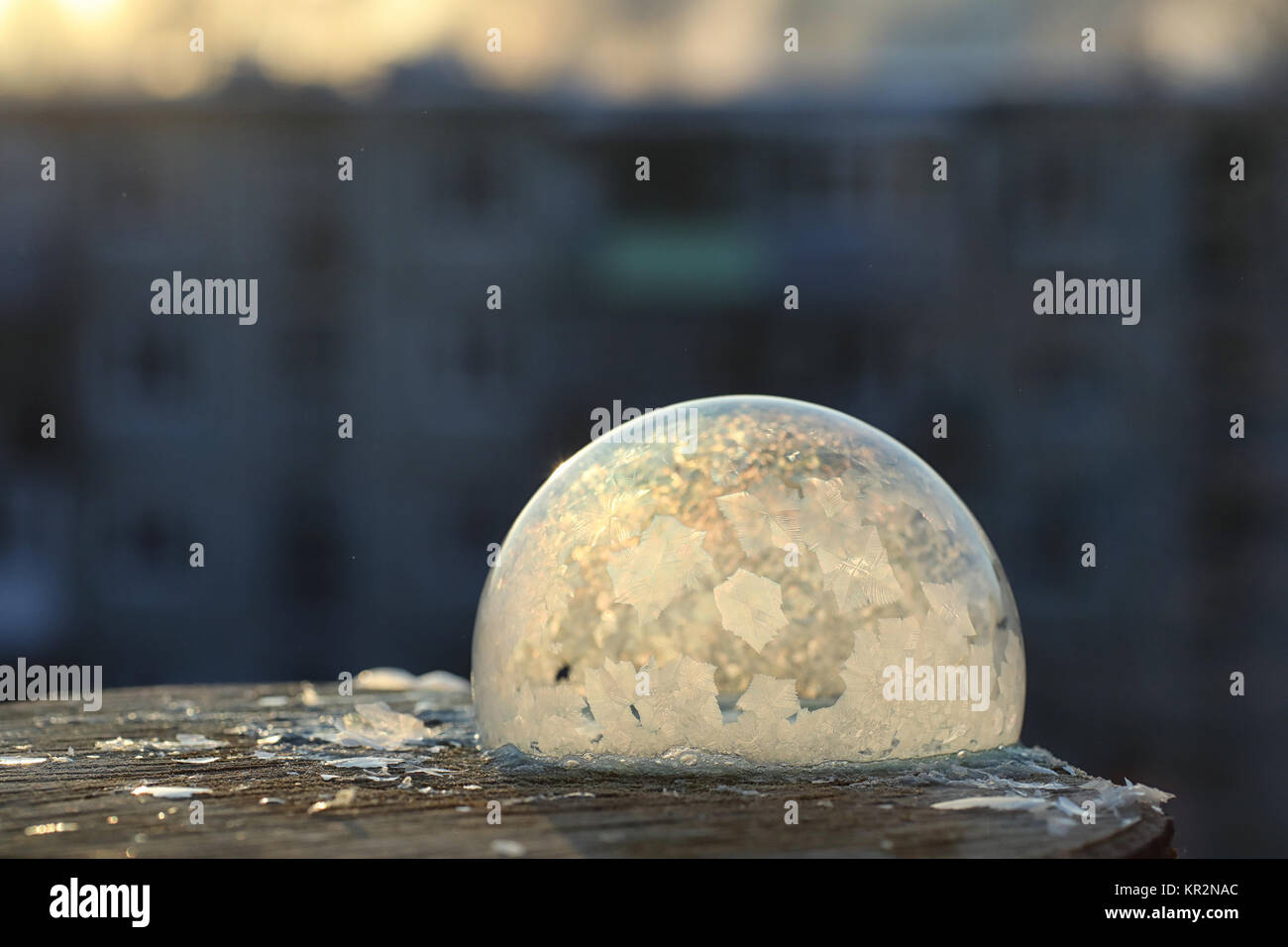 Soap bubbles freeze in the cold. Winter soapy water freezes in t Stock ...