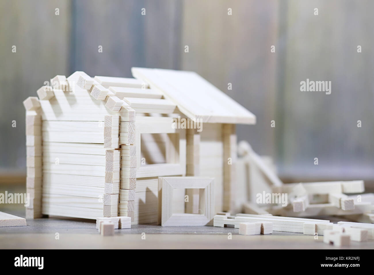 Toy wooden house. The constructor is made of natural wood for ch Stock ...
