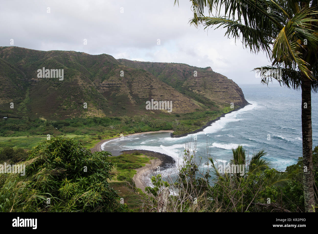 The crescent shaped Halawa Beach on Molokai Island, Hawaii Stock Photo ...