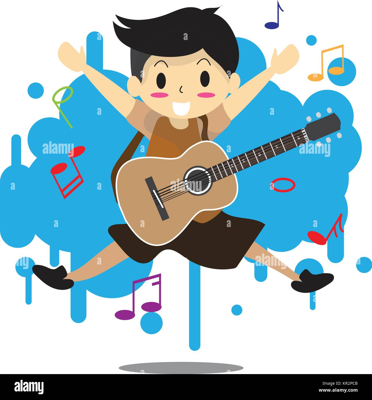 Young boy playing acoustic guitar Happy Love music abstract Background ...