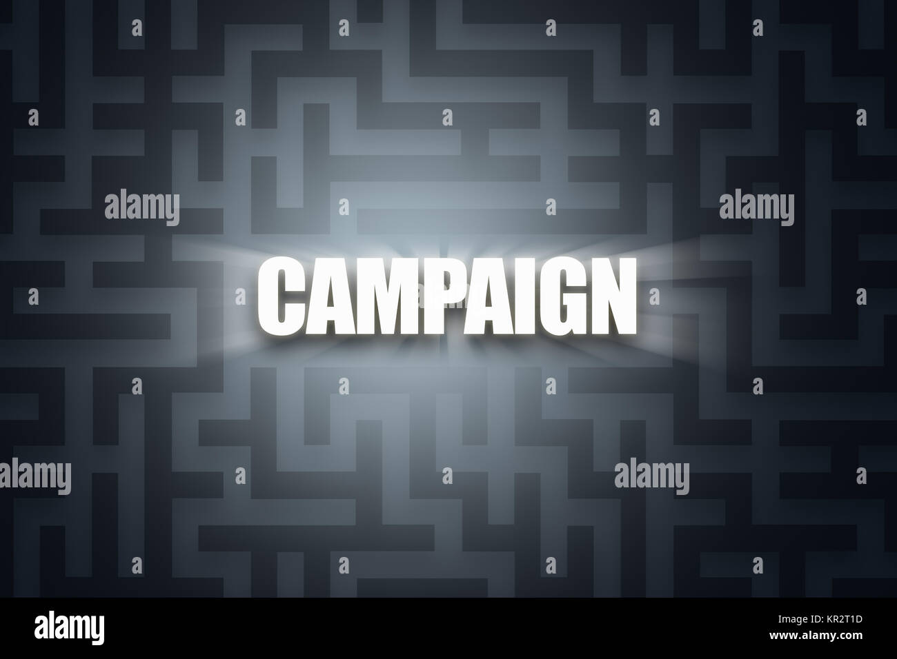 Illustrative word of campaign with white letters on dark maze ...